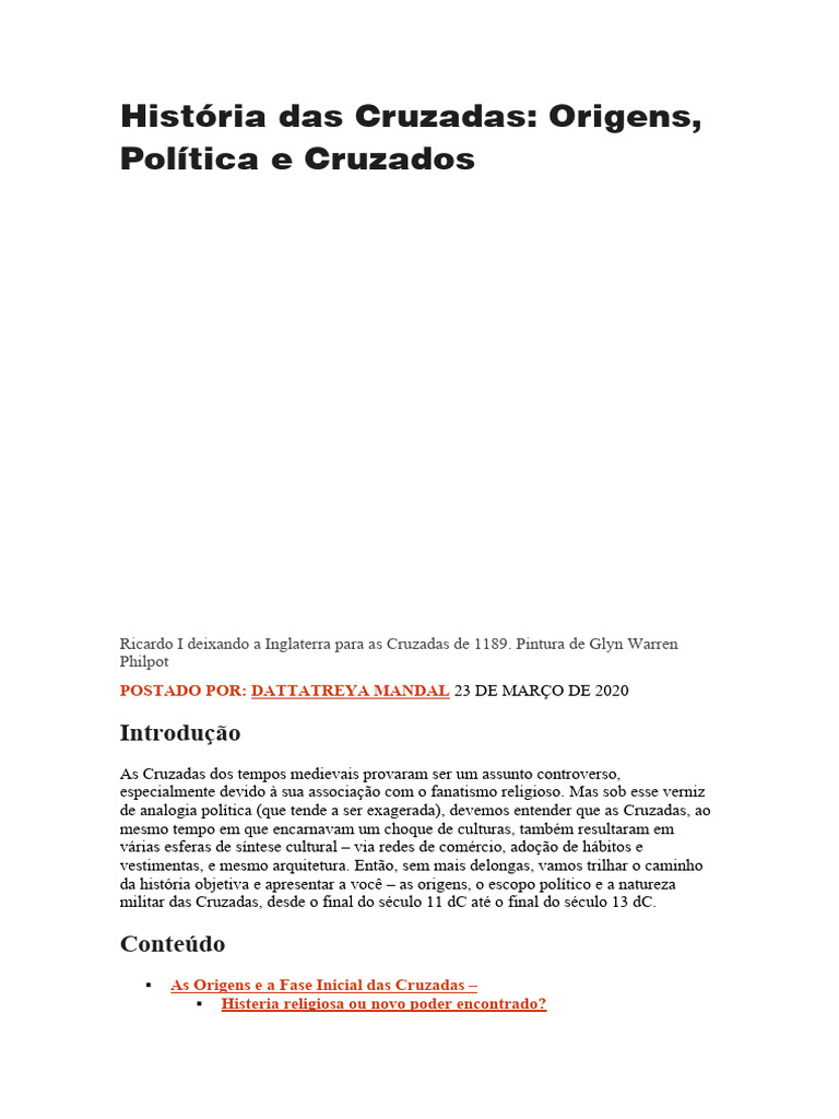 História das Cruzadas | PDF | Cruzadas | Feudalismo
