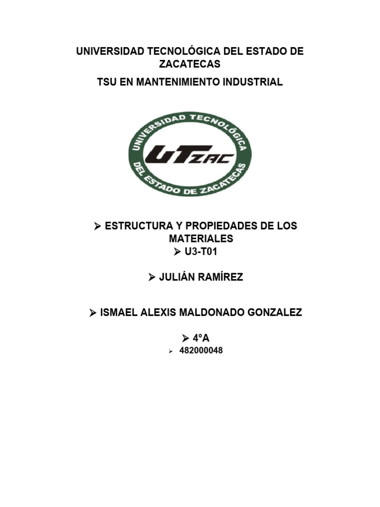 Universidad Tecnológica Del Estado de Zacatecas Tsu en Mantenimiento Industrial | PDF ...