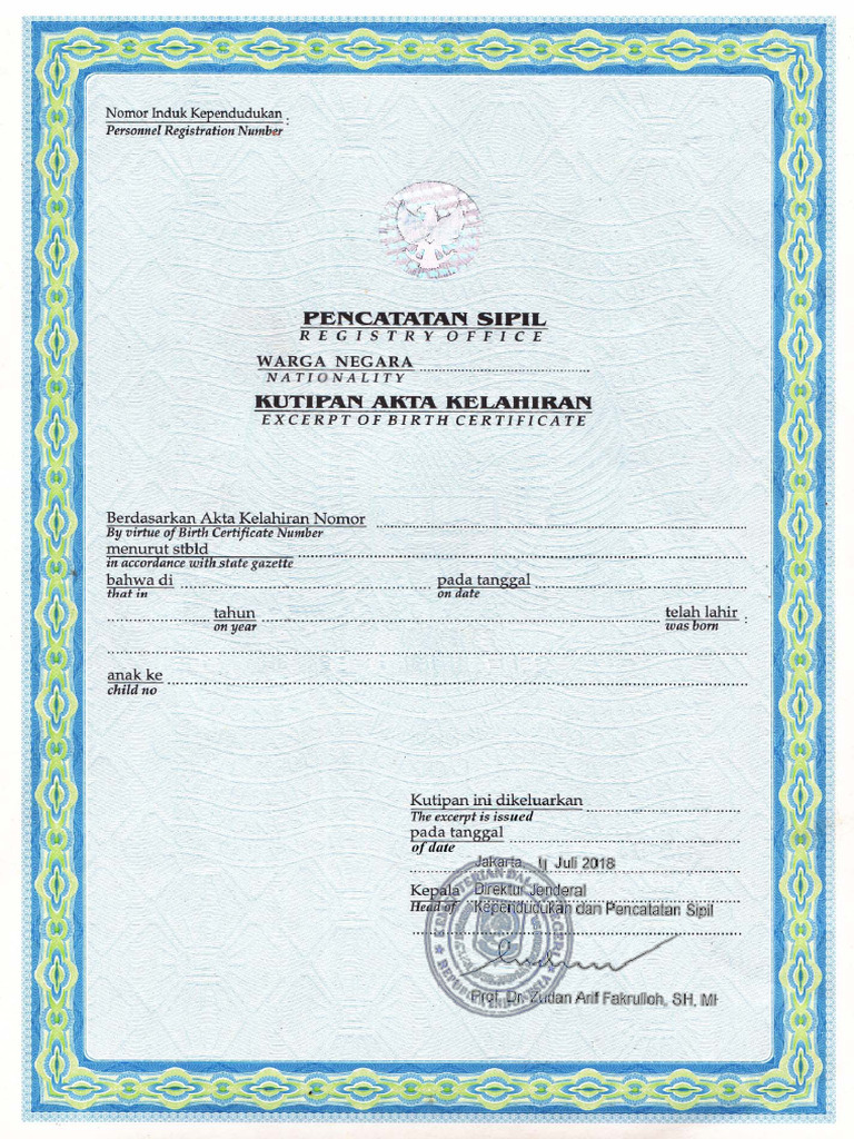 Blanko Kosong Akta Lahir 1 PDF | PDF