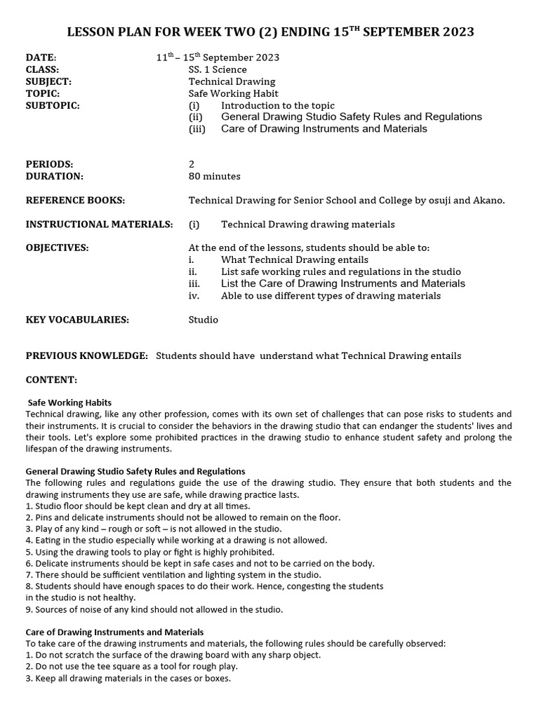 TD SS 1 - Wk2 Lesson Note | PDF | Drawing