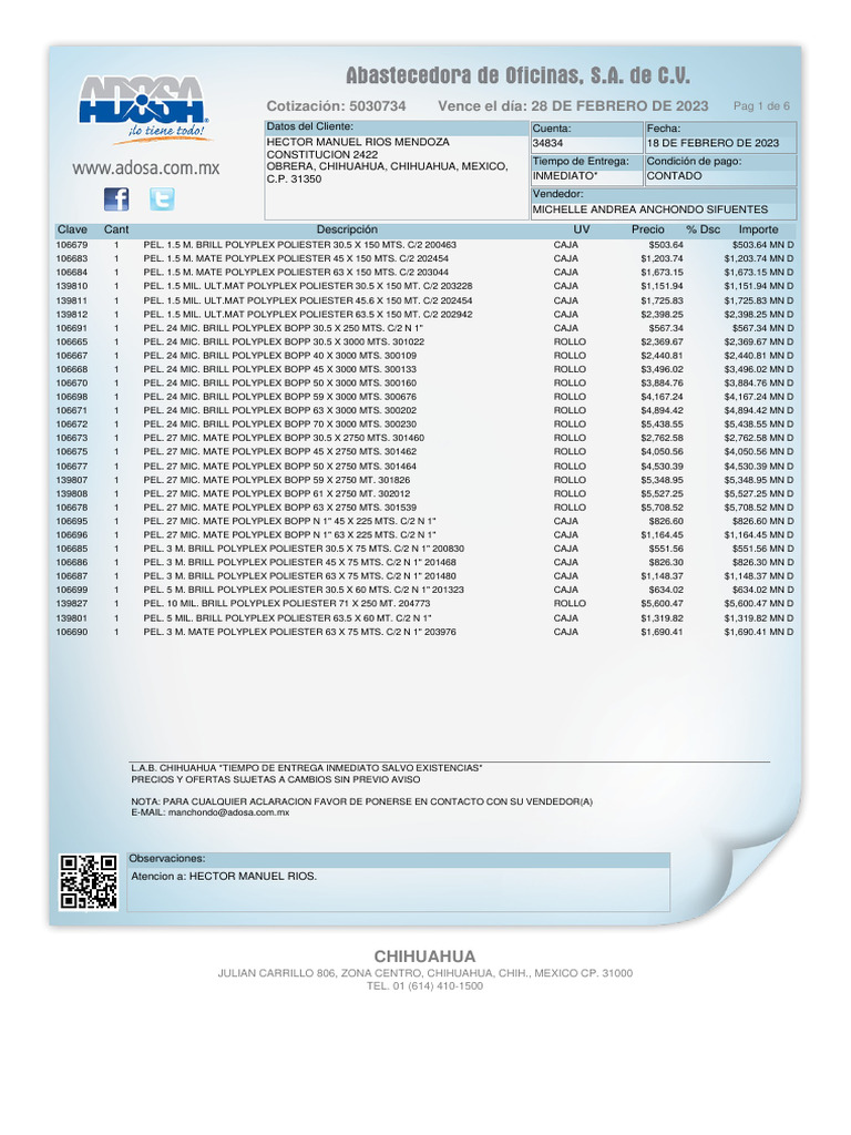 Precios Peliculas Adosa | PDF