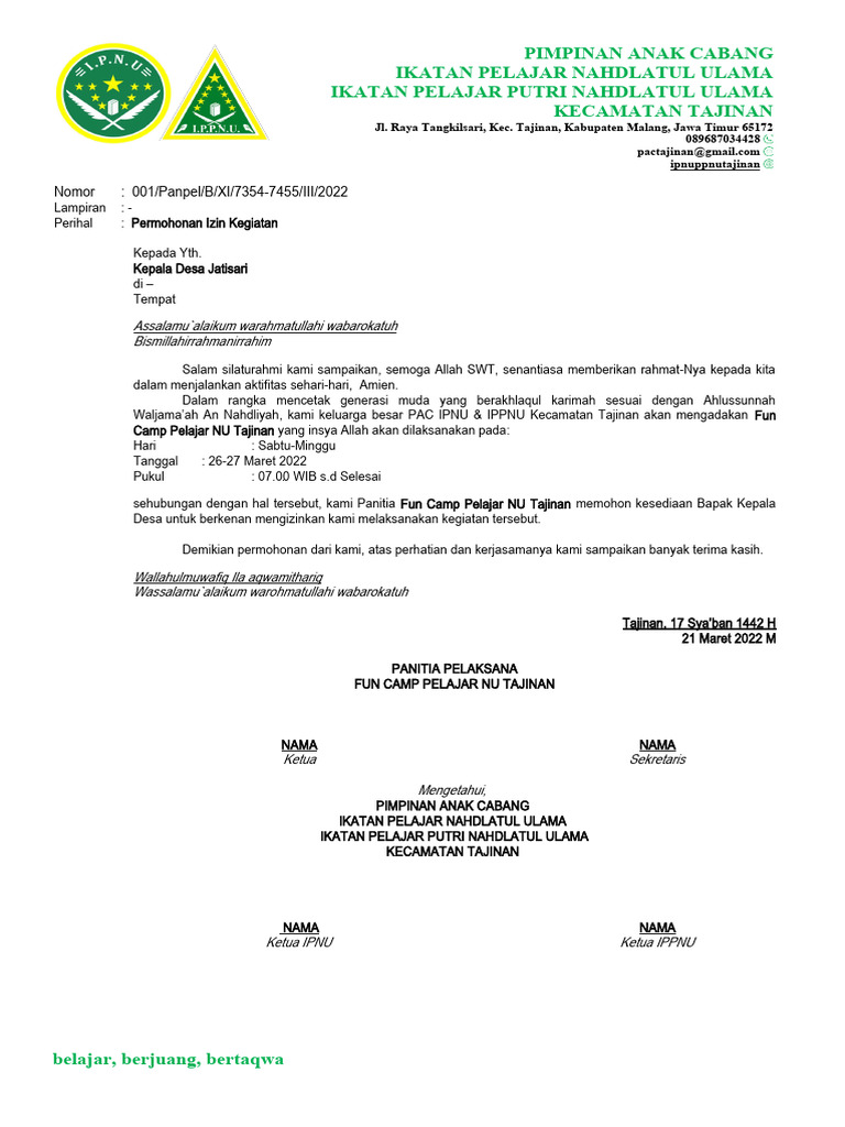 Contoh Surat Umum Bersama (Ipnu & Ippnu) | PDF