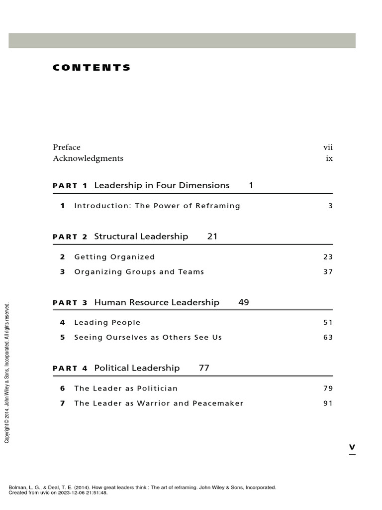 How Great Leaders Think the Art of Reframing ---- (Contents) | PDF ...