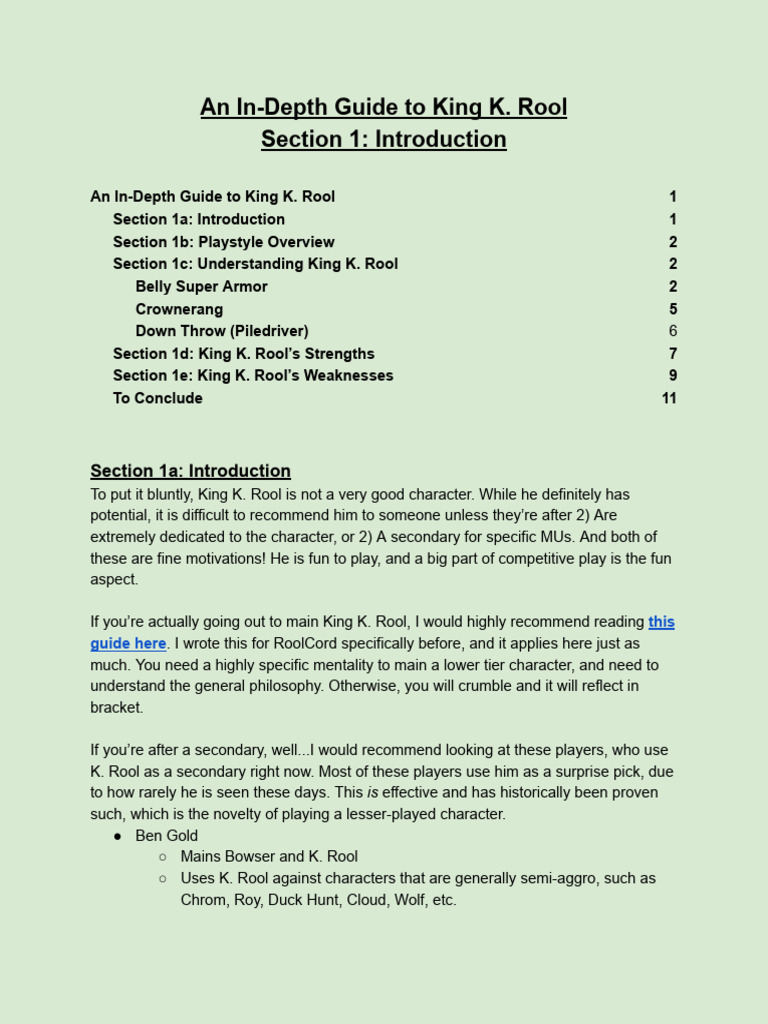 An In-Depth Guide to King K. Rool Section 1- Introduction | PDF