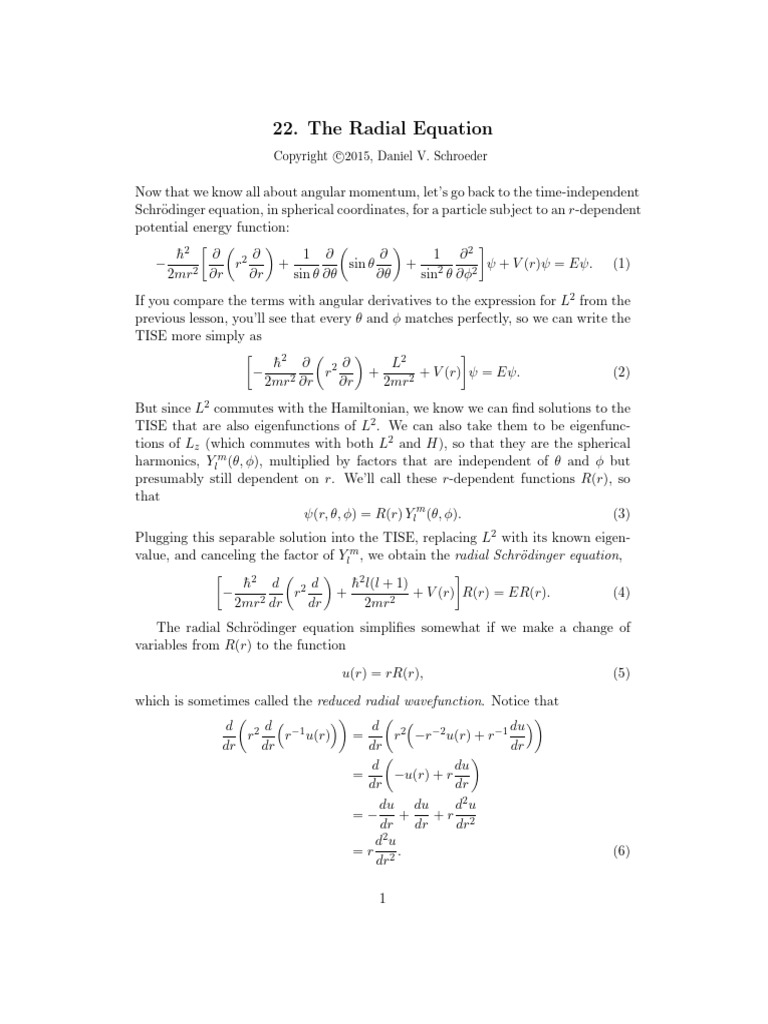 Radial Equation | PDF | Schrödinger Equation | Physical Sciences