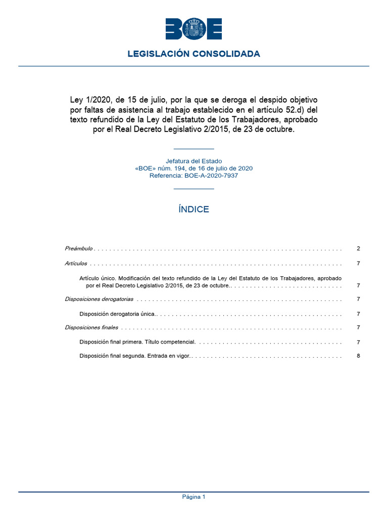 BOE-A-2020-7937-consolidado (1) | PDF | Invalidez | Caso de ley