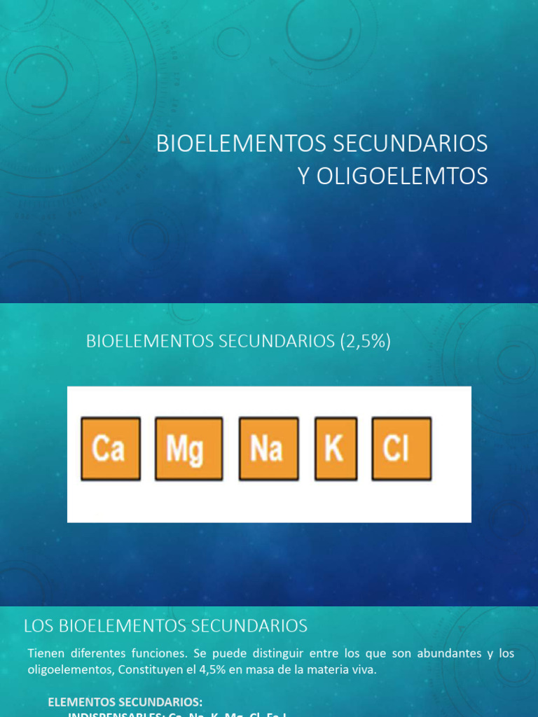 BIOELEMENTOS SECUNDARIOS Y OLIGOELEMENTOS_compressed | PDF | Calcio | Sodio