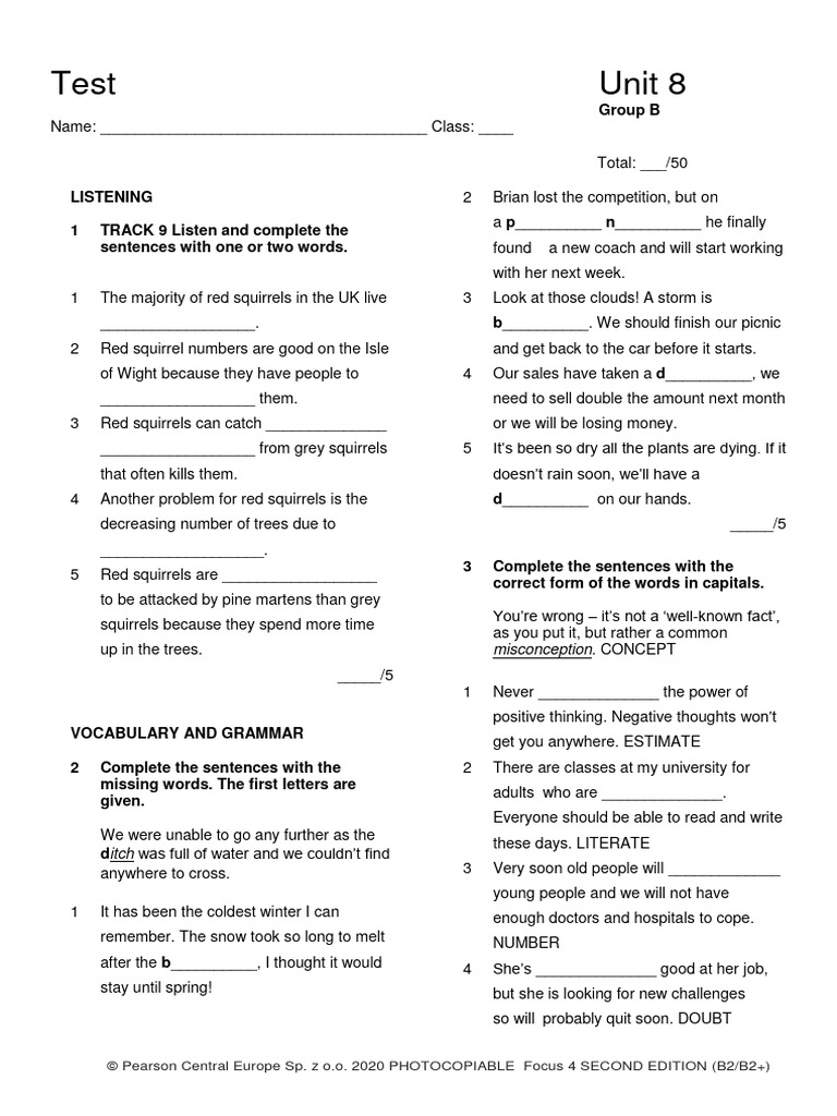 Focus4 2E Test Unit8 GroupB 2kol | PDF