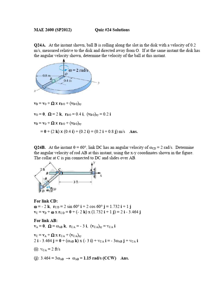 MAE 2600 (SP2012) Quiz #24 Solutions: B O B/O B/O Xy | PDF | Science & Mathematics | Technology ...