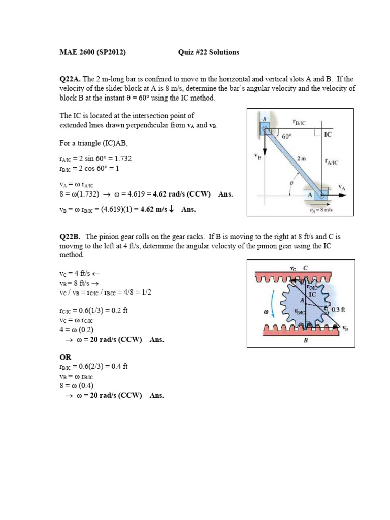 MAE 2600 (SP2012) Quiz #22 Solutions | PDF