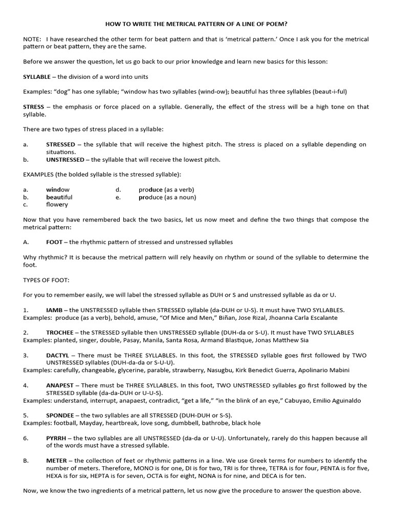 Metrical Pattern | PDF | Metre (Poetry) | Stress (Linguistics)