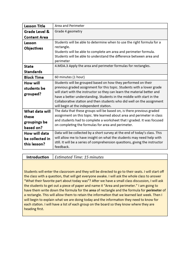 BL Lesson Plan Template 1 | PDF | Area | Lesson Plan