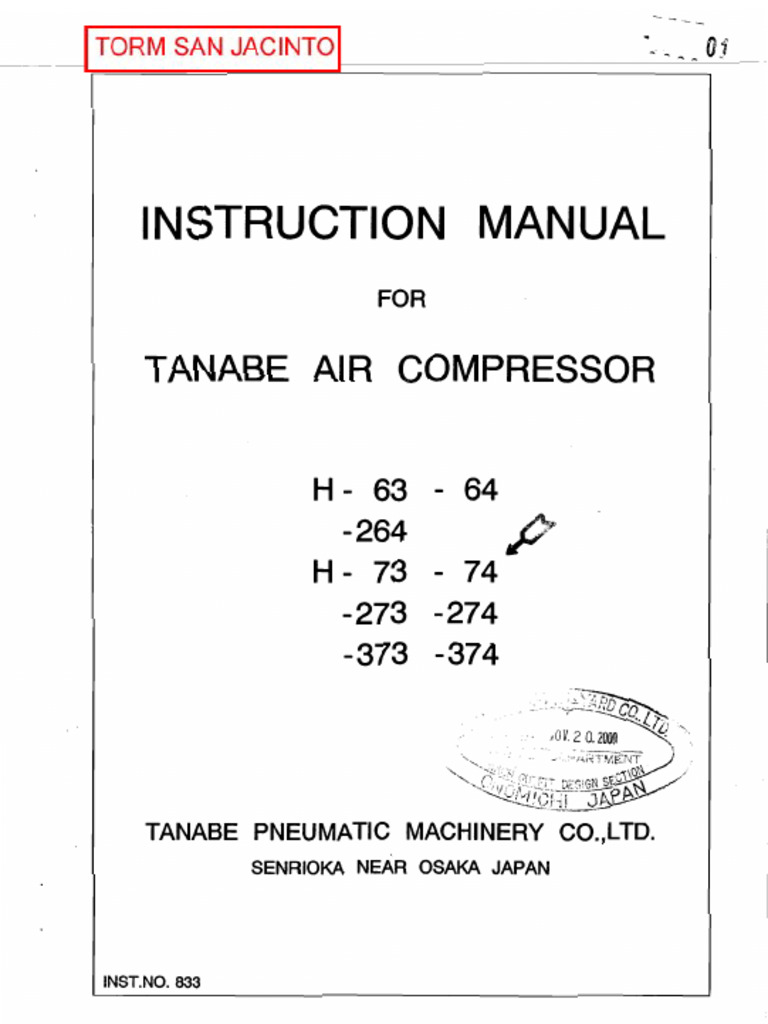 Instruction Manual For Tanabe Air Compressor | PDF