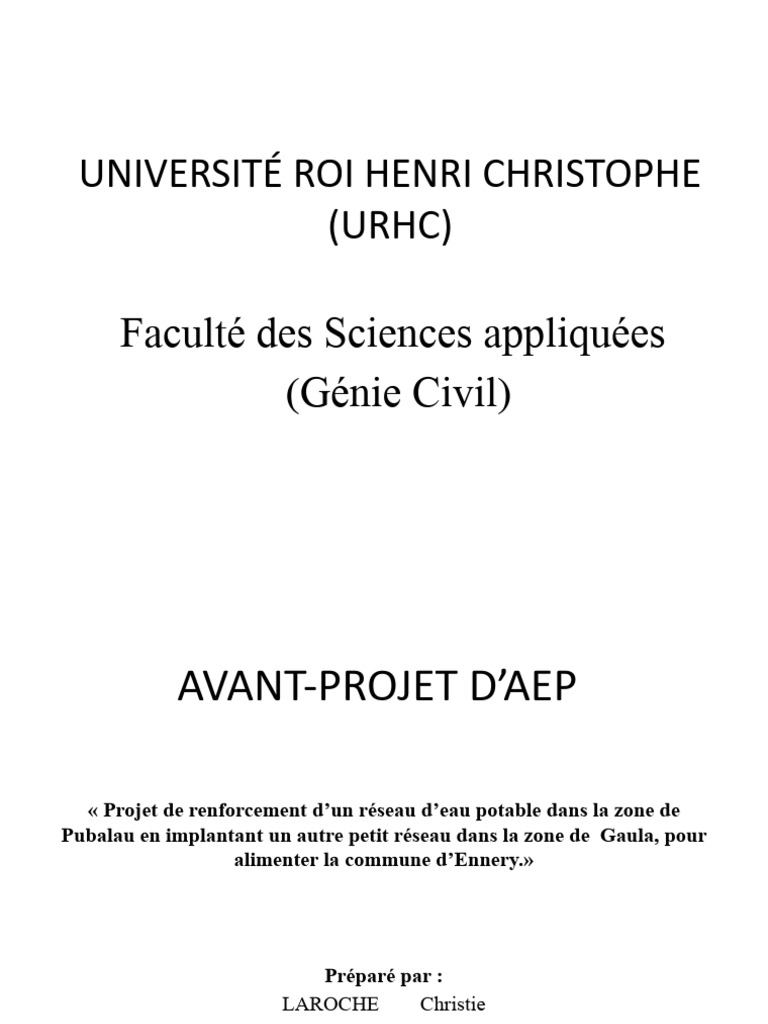 Avant-Projet Aep Powerpoint | PDF | Eau | Tuyau