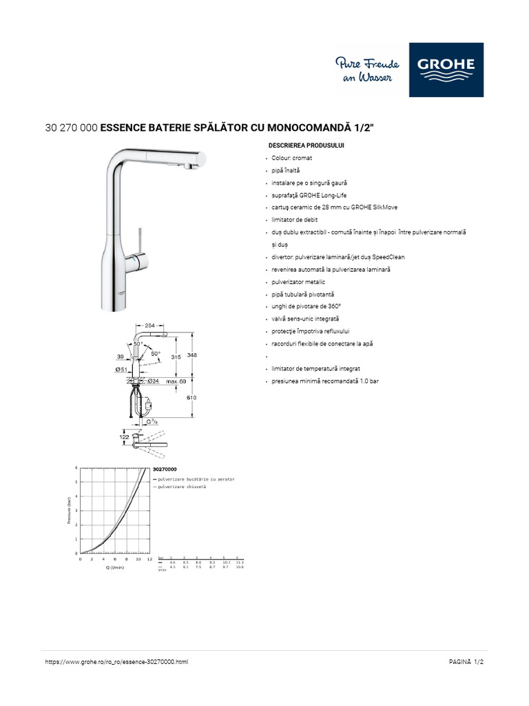 GROHE Specification Sheet 30270000 | PDF