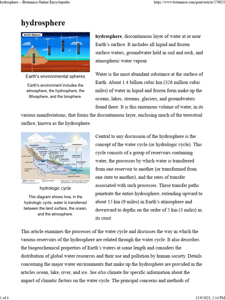 Hydrosphere - Britannica Online Encyclopedia | PDF | Earth Sciences ...
