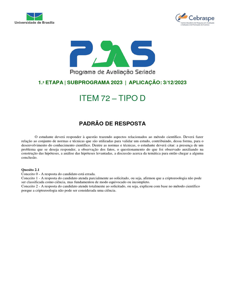 Pas 23 1 Padrão Preliminar de Resposta Item 72 Tipo D | PDF