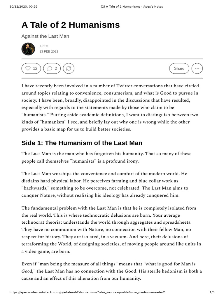 A Tale of 2 Humanisms - Apex's Notes | PDF | Autonomy