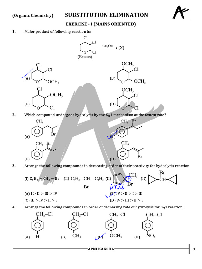 Exercise - Substitution & Elimination Reaction | Download Free PDF ...