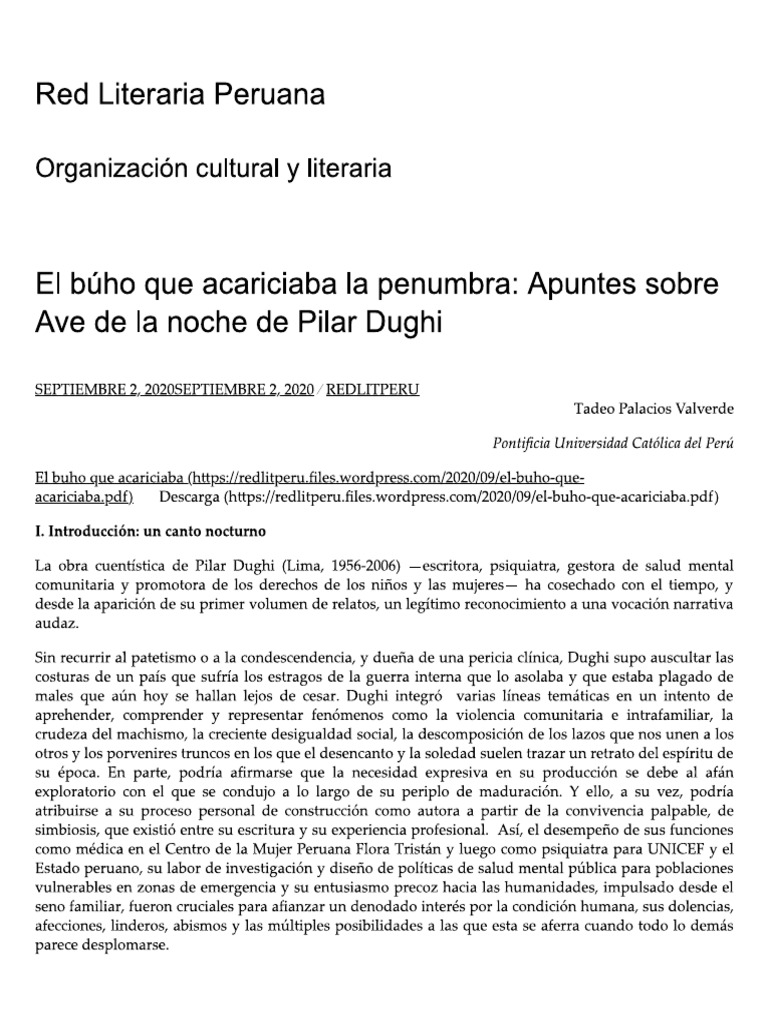 X Apuntes Sobre Ave de La Noche de Pilar Dughi | PDF