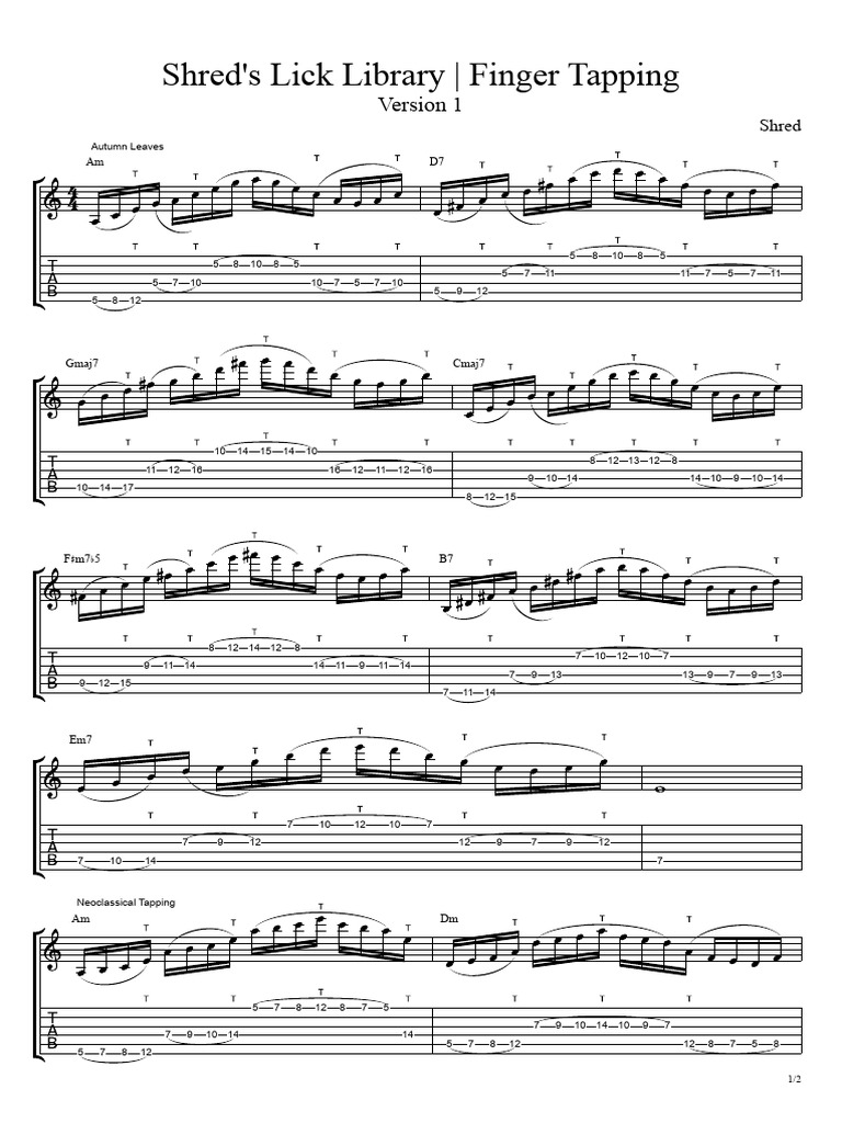Shred's Lick Library - Finger Tapping | PDF | Music Technology | Rock Music