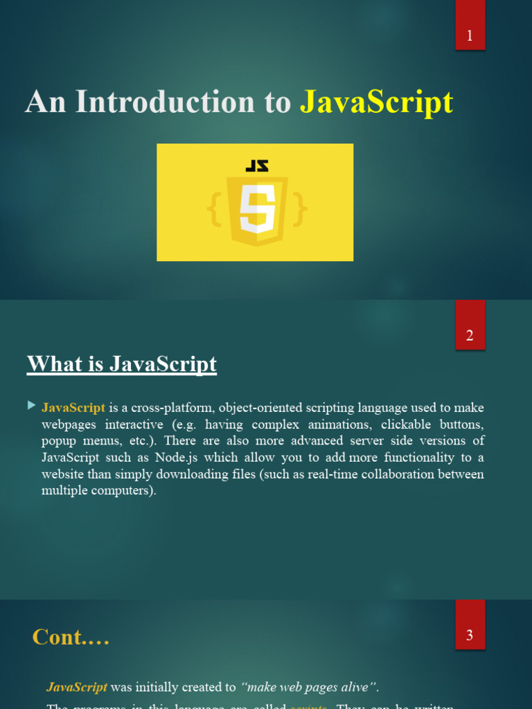 An Introduction To JavaScript - 1 | PDF | Java Script | Cross Platform ... An Introduction To JavaScript - 1 | PDF | Java Script | Cross Platform ...