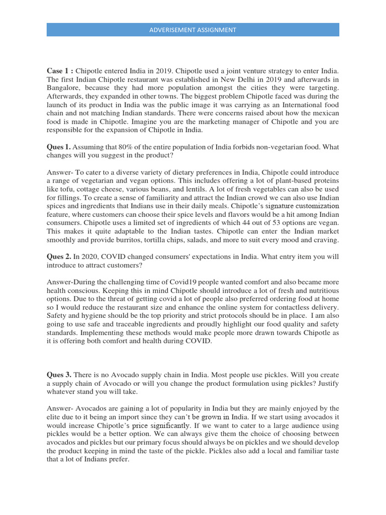 Advertisement Assignment | PDF | Chipotle Mexican Grill | Indian Cuisine