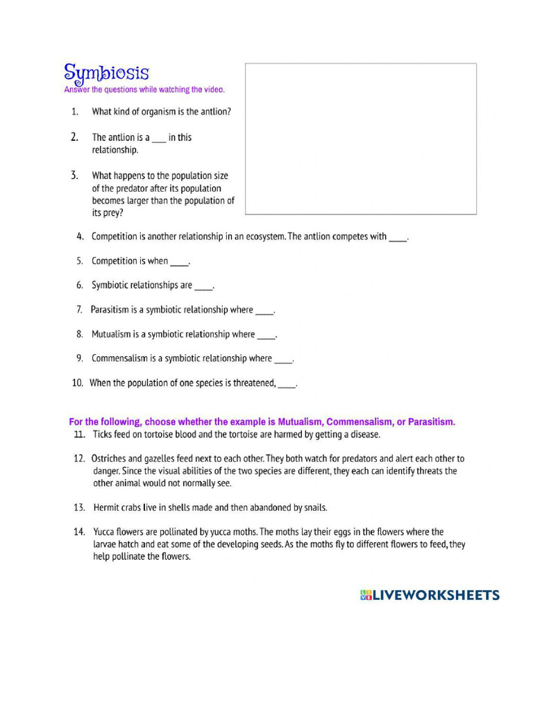 Symbiosis Live Worksheet | PDF
