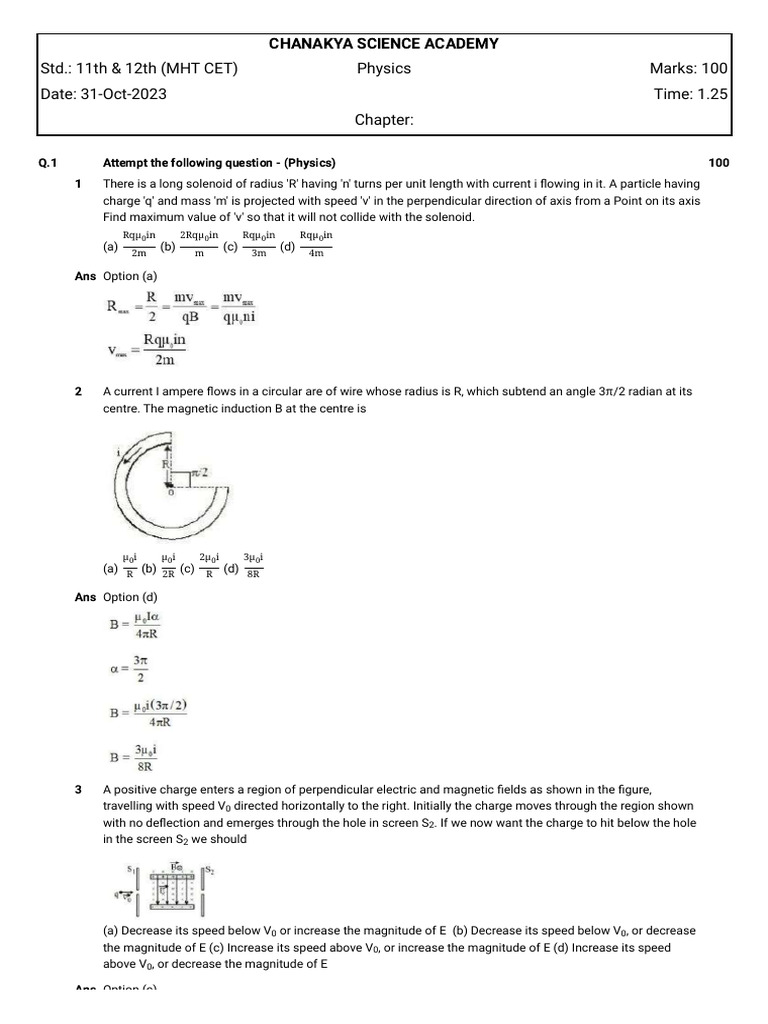 Magnetic Effect CET Solution | PDF | Magnetic Field | Electron