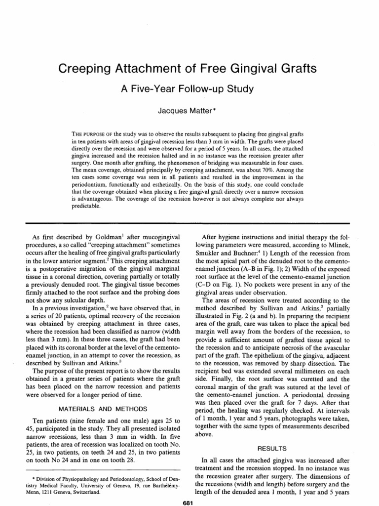 Creeping Attachment of Free Gingival Grafts A Five-Year Follow-up Study ...