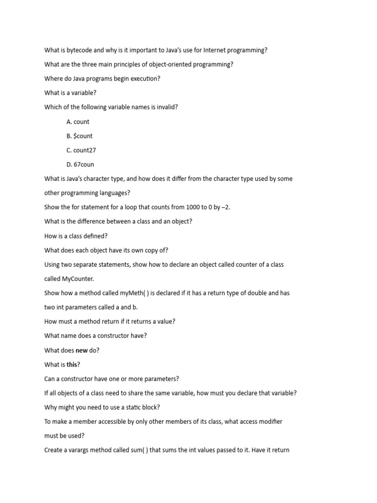 Java Questionns Pdf Inheritance Object Oriented Programming Method Computer Programming