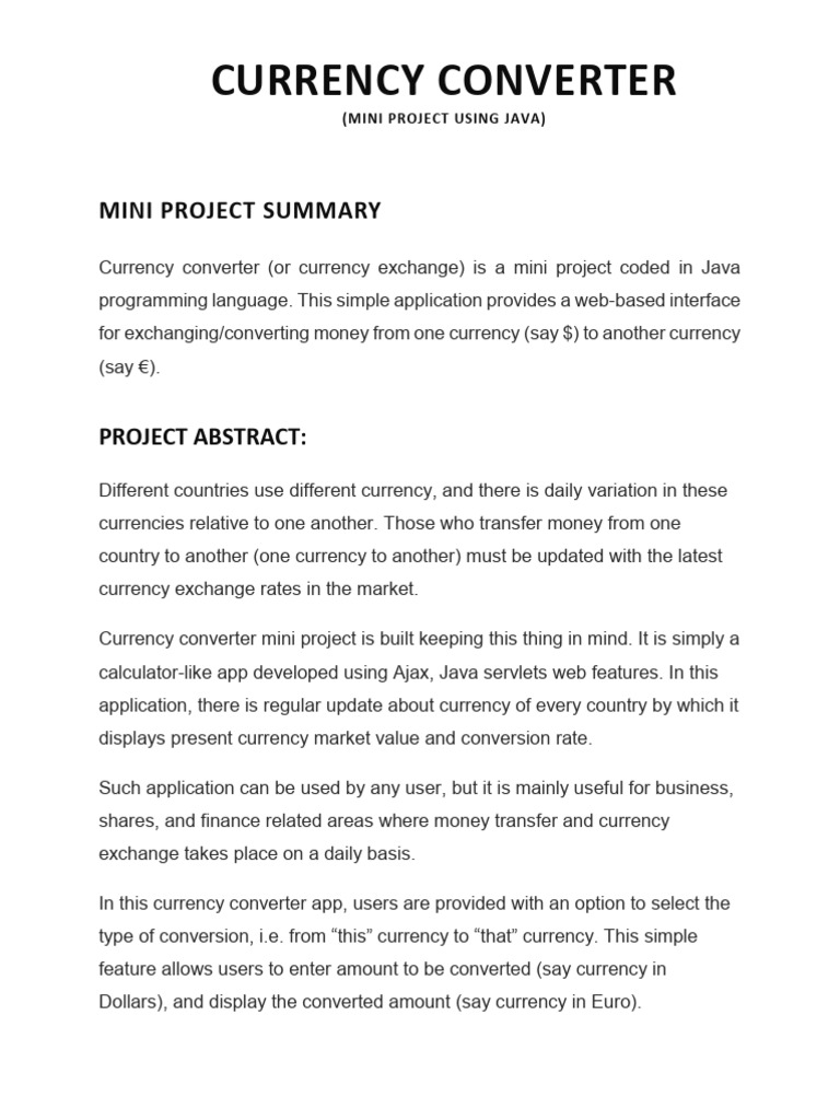 Currency Converter Mini Project | PDF