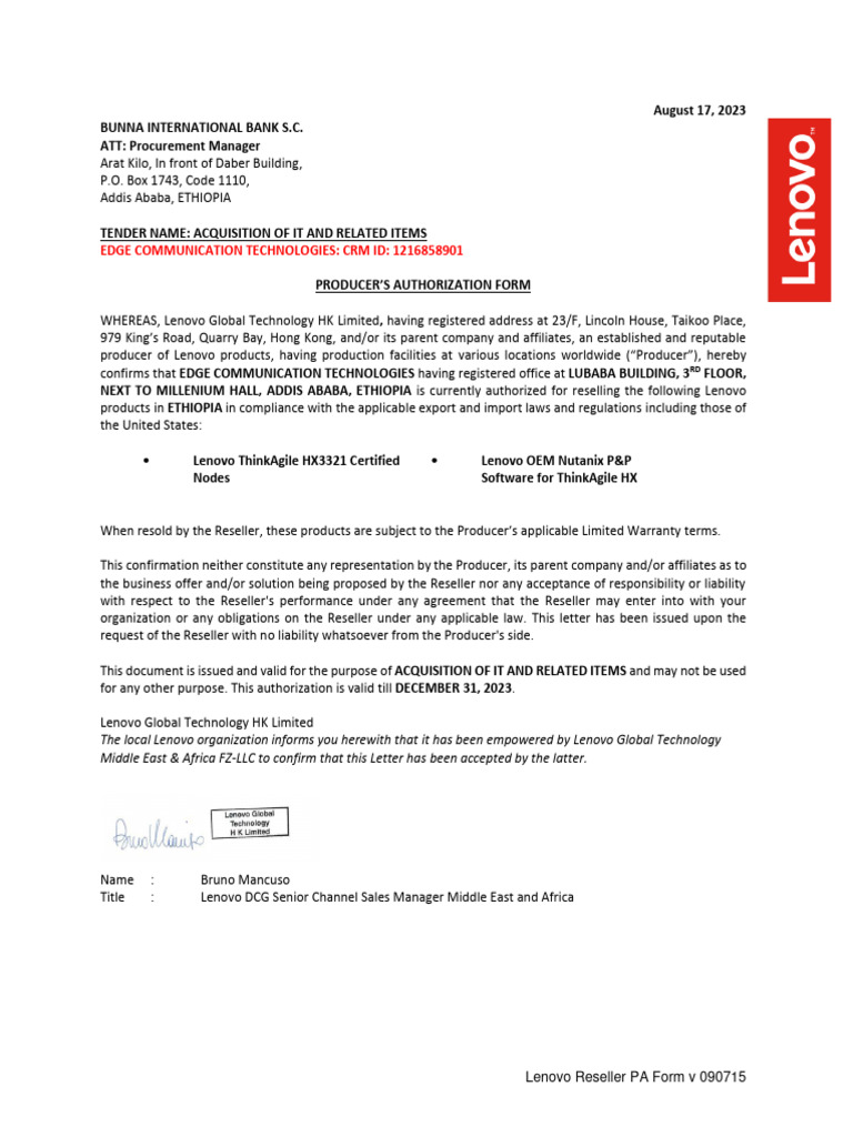 Lenovo ISG MAF BUNNA BANK EDGECOMM Aug172023 | PDF