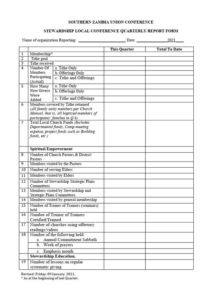 Quarterly Stewardship Report Form | PDF