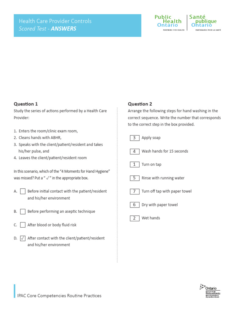 Hand Hygiene & PPE Test Answers | PDF | Personal Protective Equipment ...