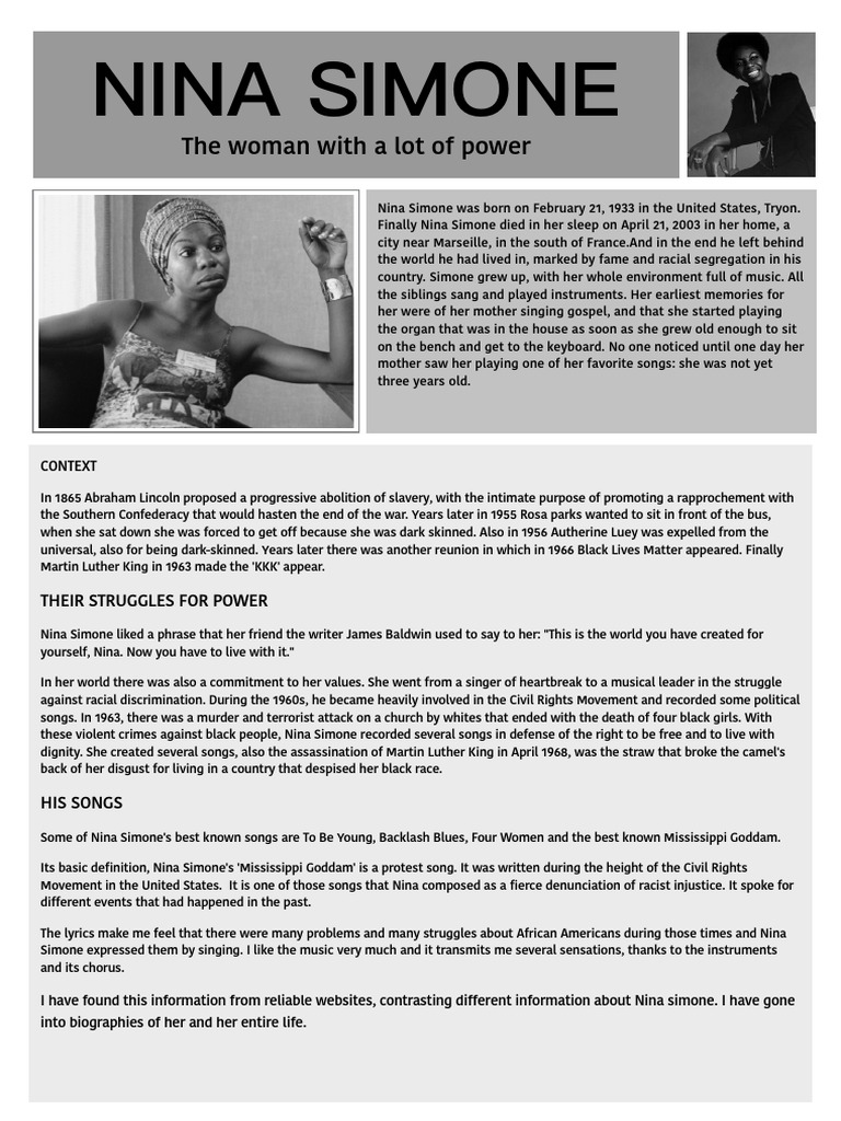 nina Simone | PDF | Human Rights | Politics And Race