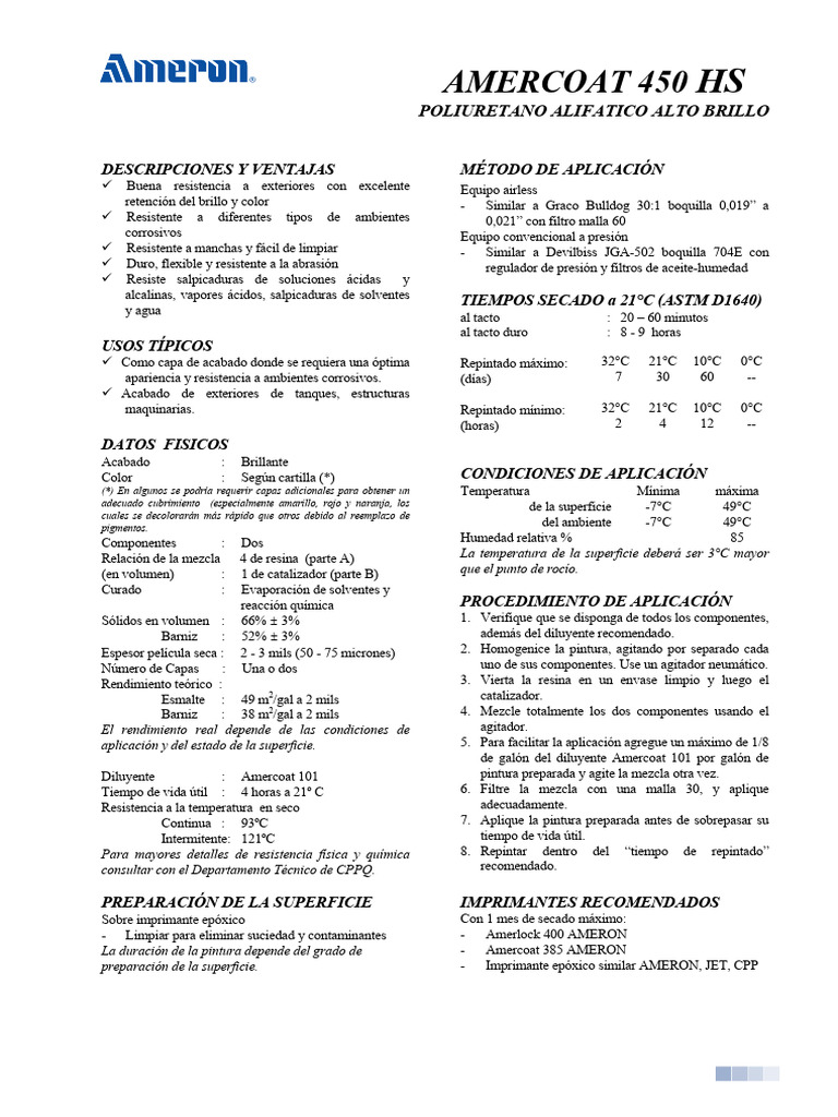 Amercoat 450 HS | PDF | Química | Materiales