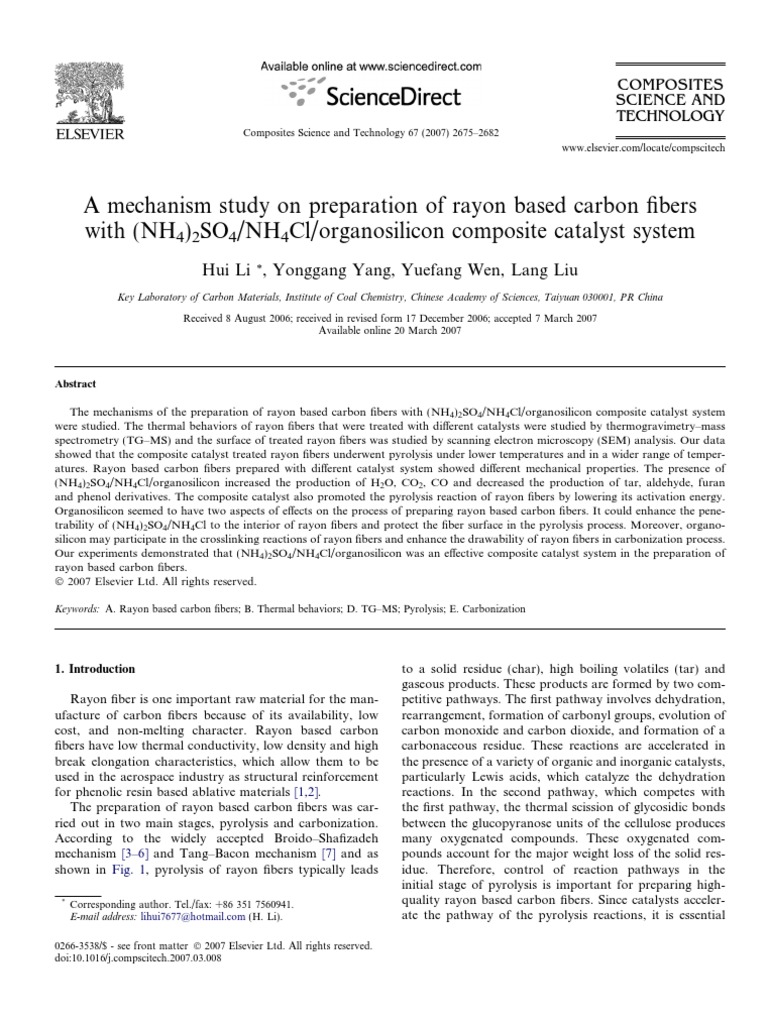 Mechanism of Rayon Carbon Fiber Production | PDF | Pyrolysis | Catalysis