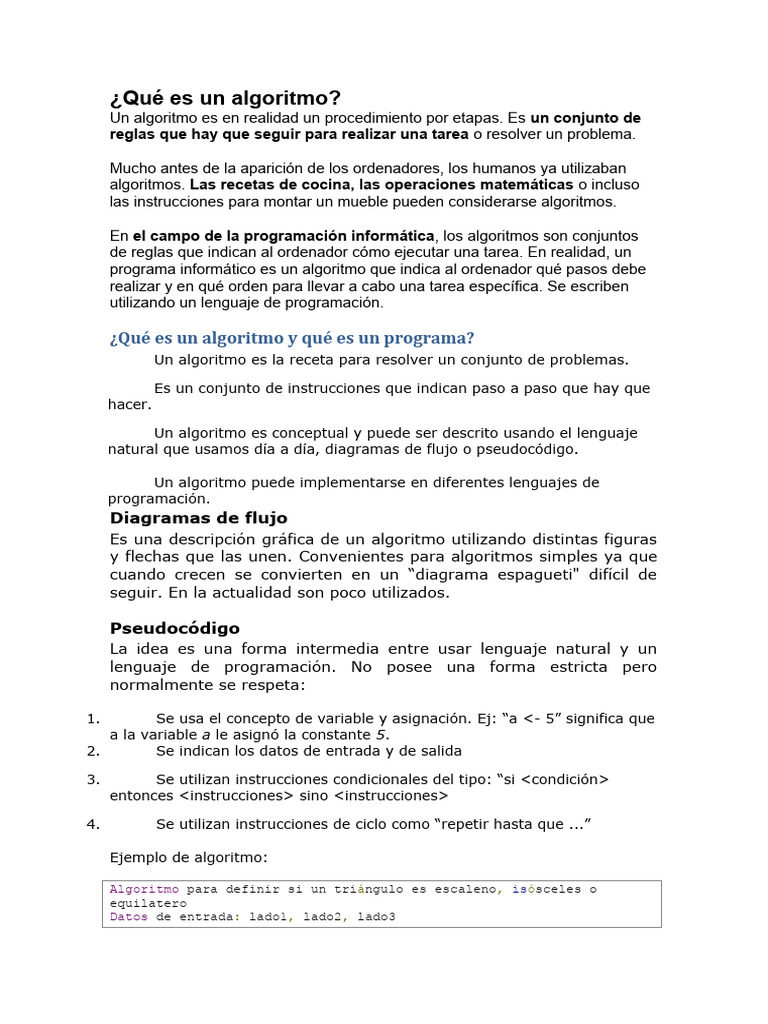 Algoritmos y Programas: Diferencias y Usos | PDF | Algoritmos ...