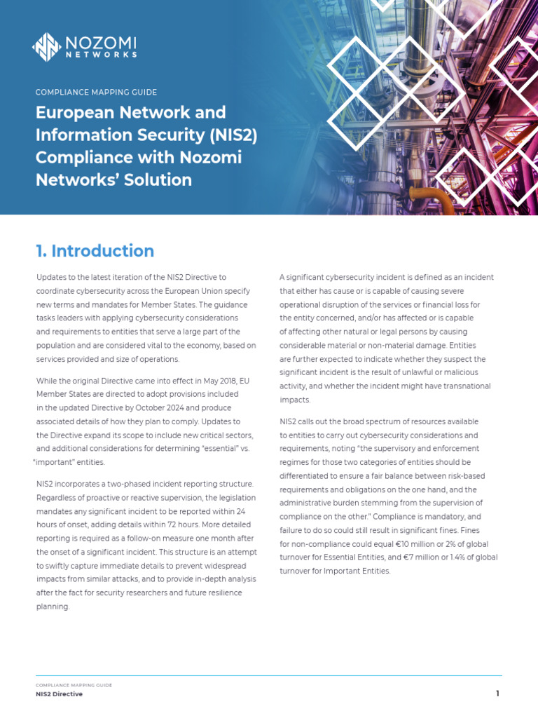 Nozomi Networks NIS2 Directive Mapping Guide | PDF