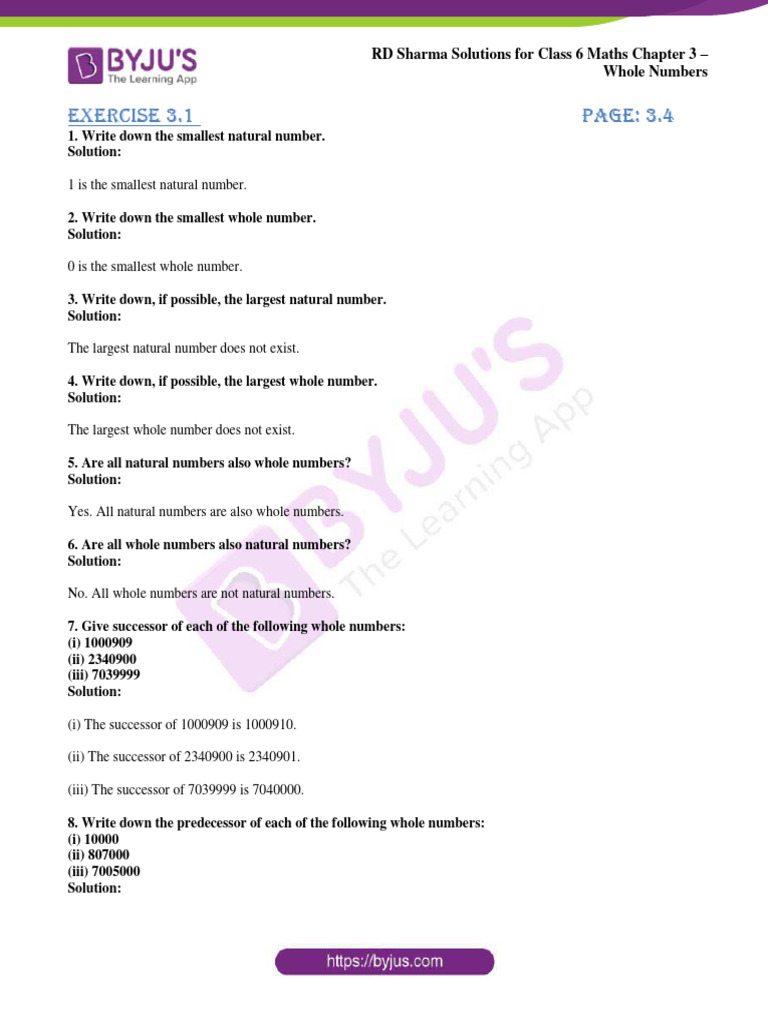 RD Sharma Class 6 Maths Solutions Chapter 3 | PDF