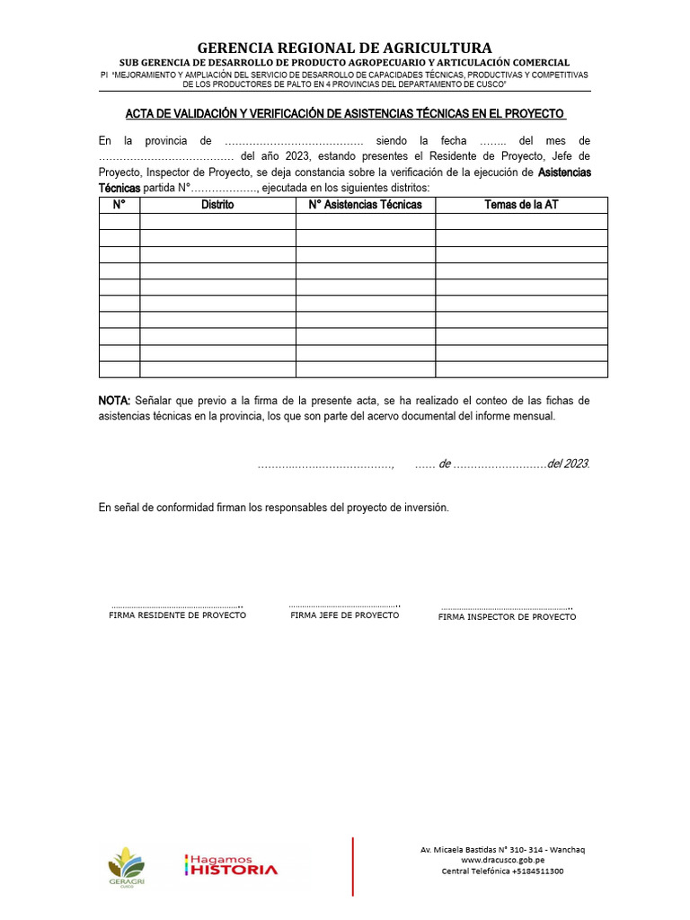 Acta Asistencias Técnicas en El Proyecto | PDF Acta Asistencias Técnicas en El Proyecto | PDF