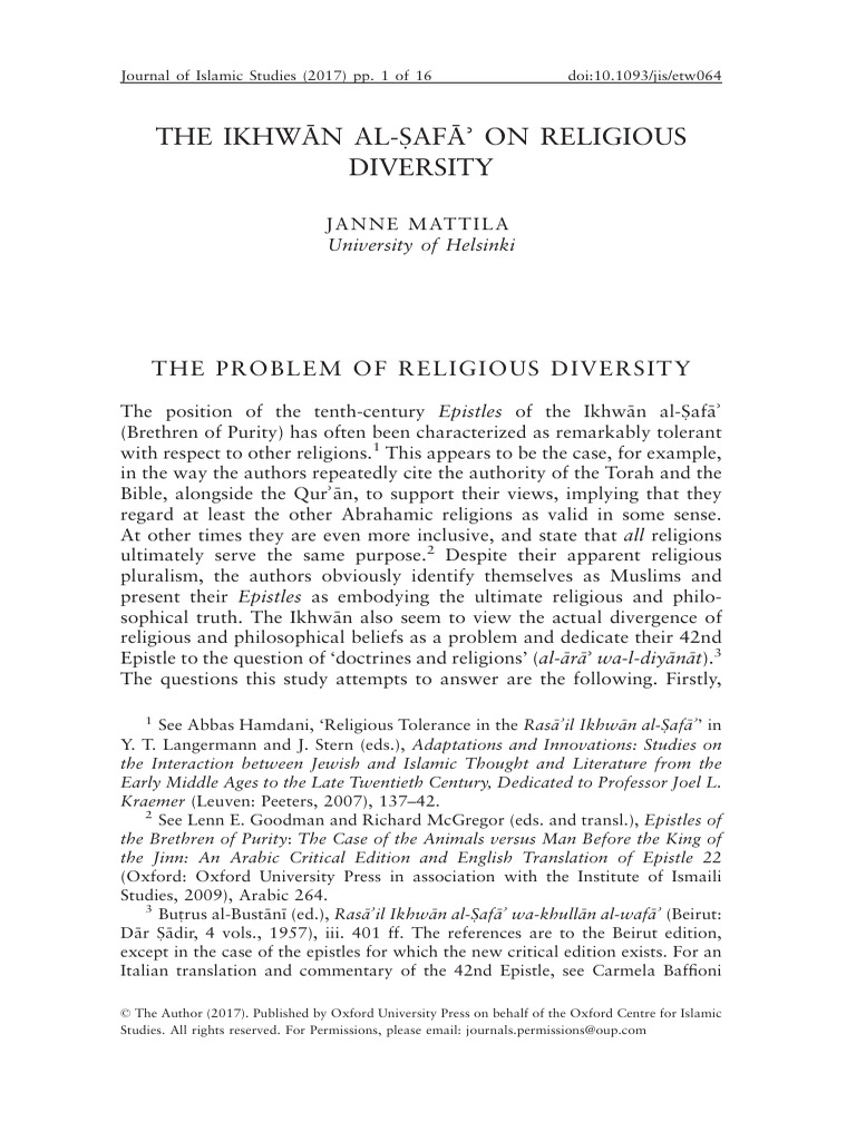 The Ikhwan Al Safa On Religious Diversit | PDF | Religious Pluralism ...