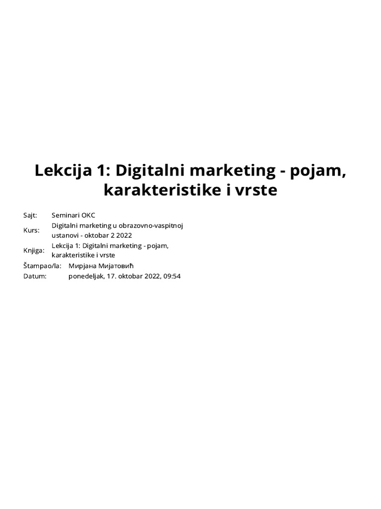 Lekcija 1_ Digitalni marketing - pojam, karakteristike i vrste | PDF