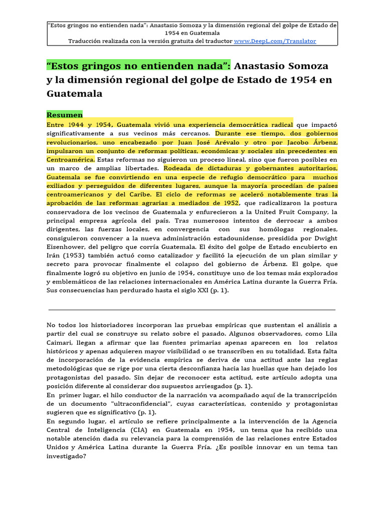 Golpe de Estado 1954 Guatemala: Impacto Regional | PDF