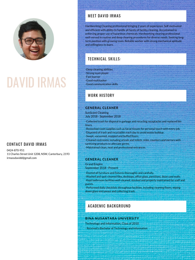 David Resume 2020 | PDF | Waste Management | Hygiene
