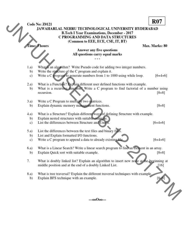 C Programming & Data Structures Exam Guide | PDF | Computer Programming ...
