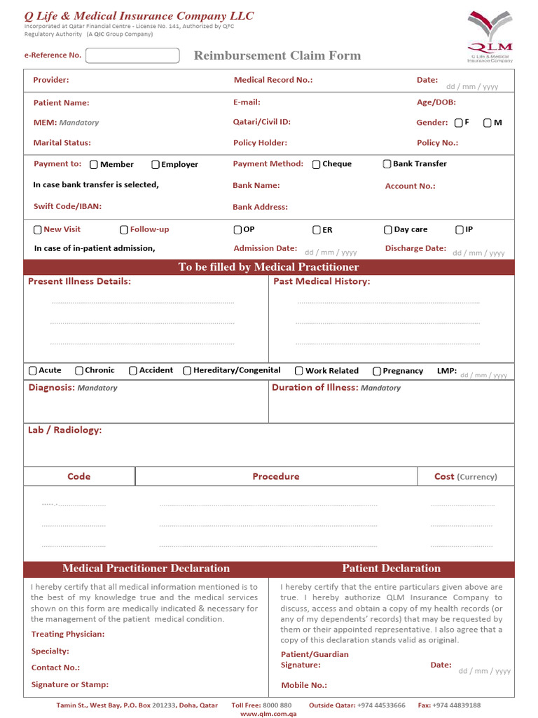 QLM Reimbursement Claim Form | PDF | Finance & Money Management