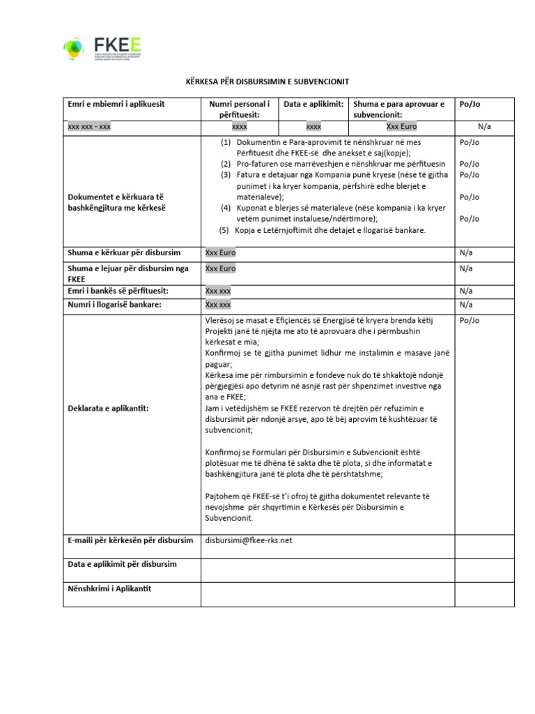Formulari Per Disbursim Te Subvencionit 1 | PDF