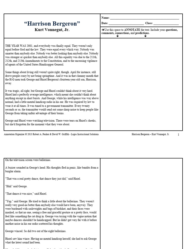 Student-Harrison Bergeron-Vonnegut | PDF